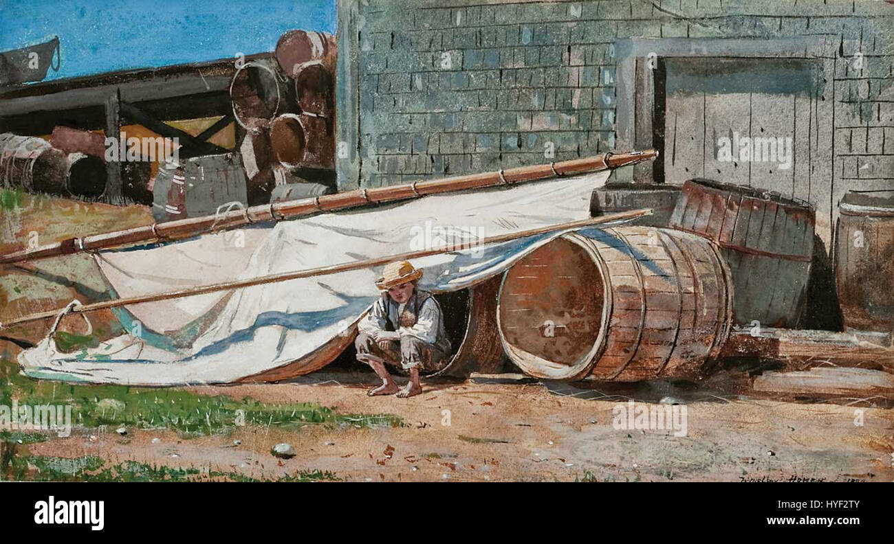 'Boy in a Boatyard' by Winslow Homer captures a young boy working in a ...