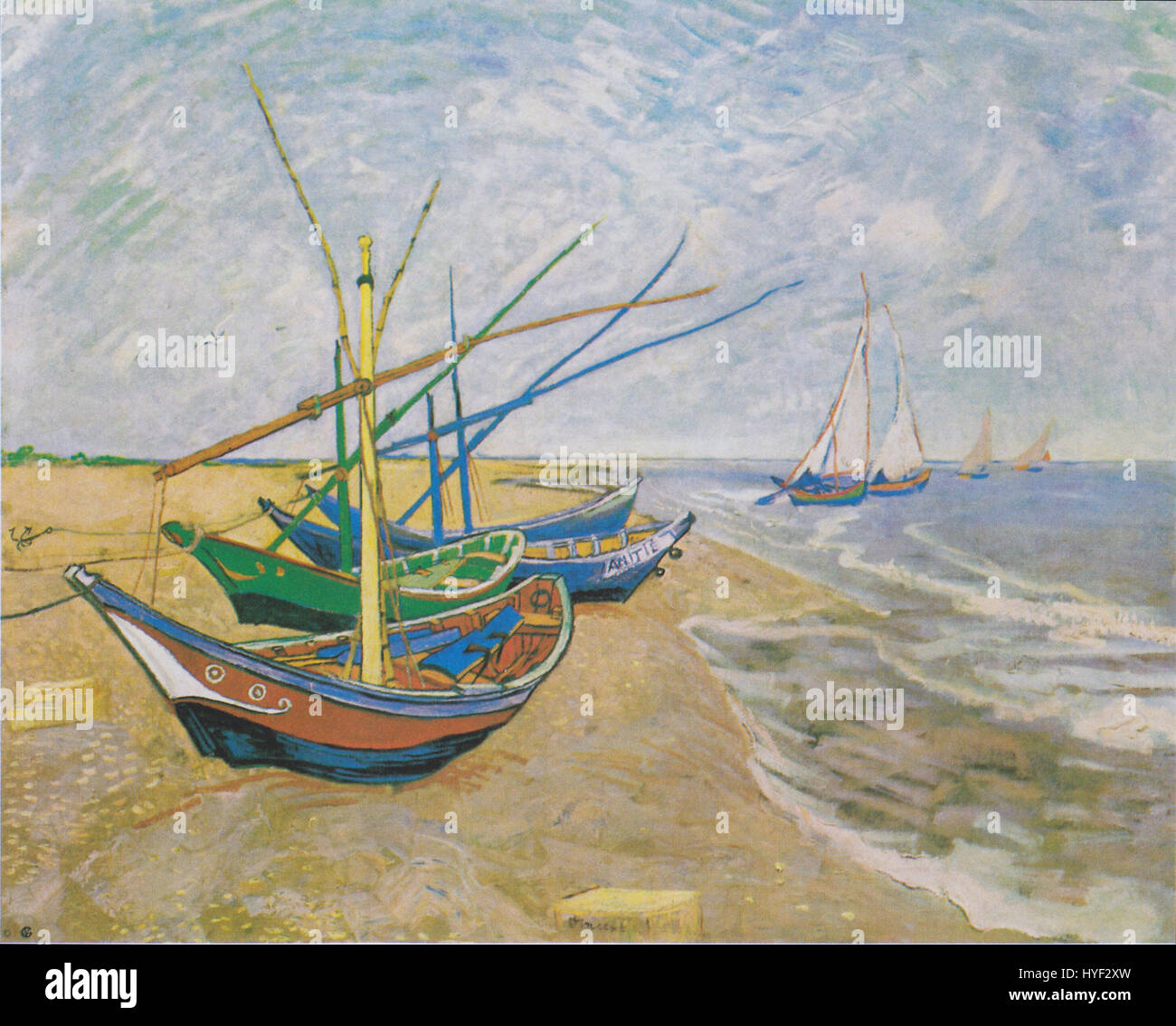 Vincent van Gogh's 'Fischerboote am Strand von Saintes Maries' depicts ...