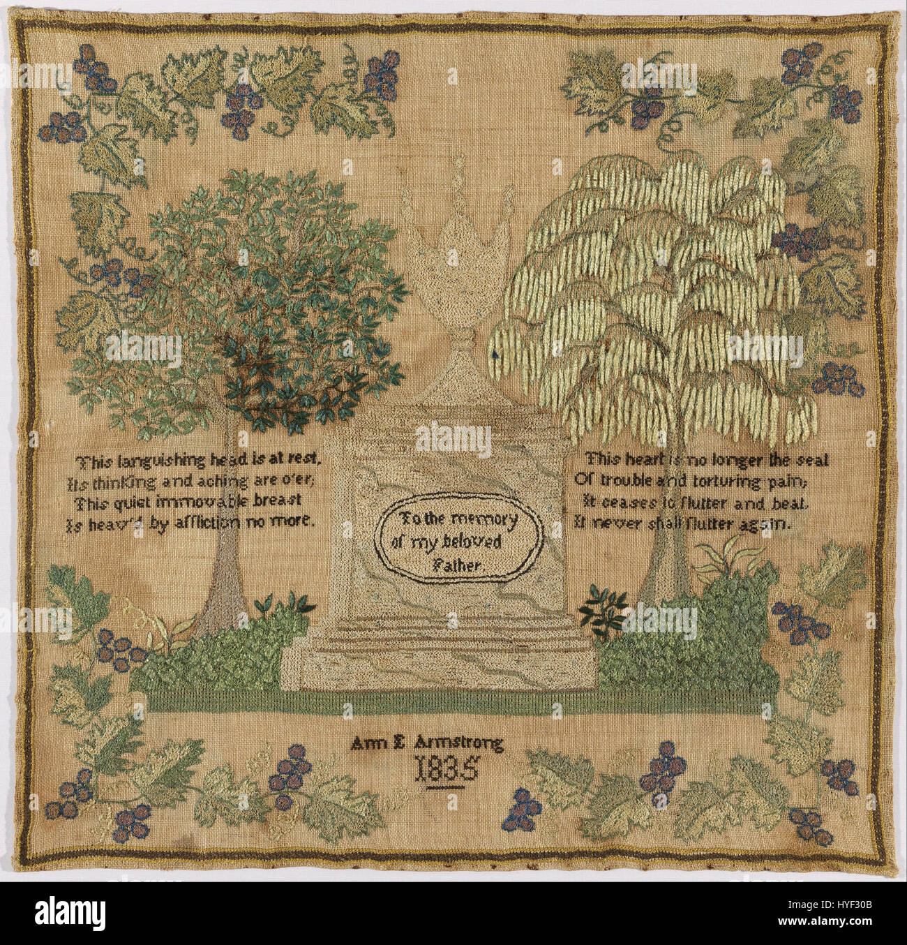 The 'Ann E. Armstrong Sampler' is a decorative piece of needlework that ...