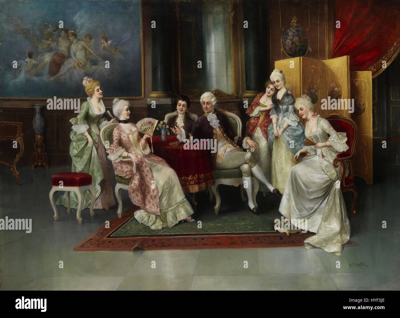 'A Stephan Rokokoszene' is a Rococo-style scene from 1870, exemplifying ...