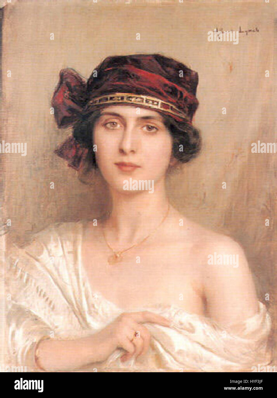 This portrait by Albert Lynch features a young woman in a classical ...