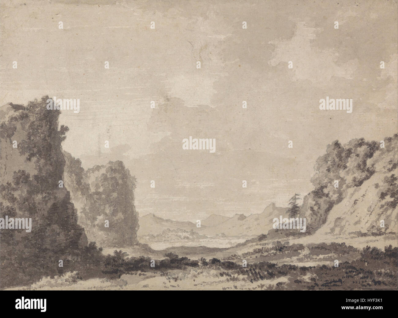 'A Valley' by Alexander Cozens is a landscape painting that showcases ...
