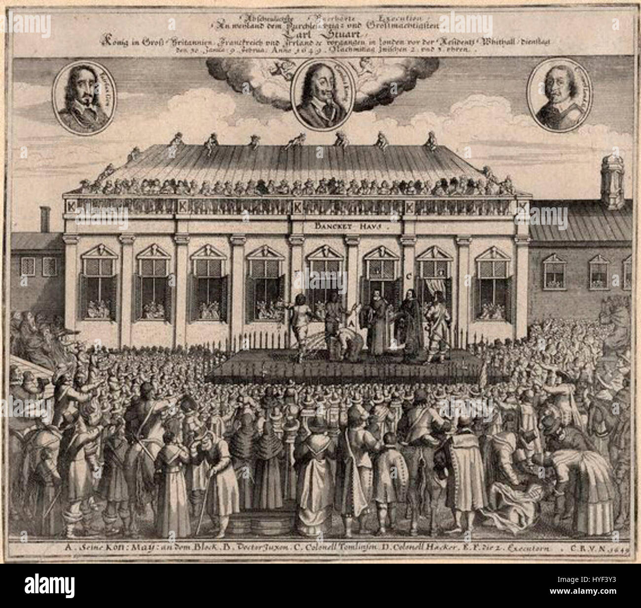 This contemporary German print depicts the beheading of Charles I of ...