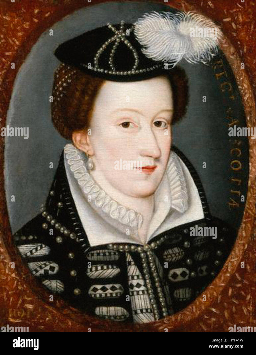 A portrait of Mary, Queen of Scots, featuring her distinctive regal ...