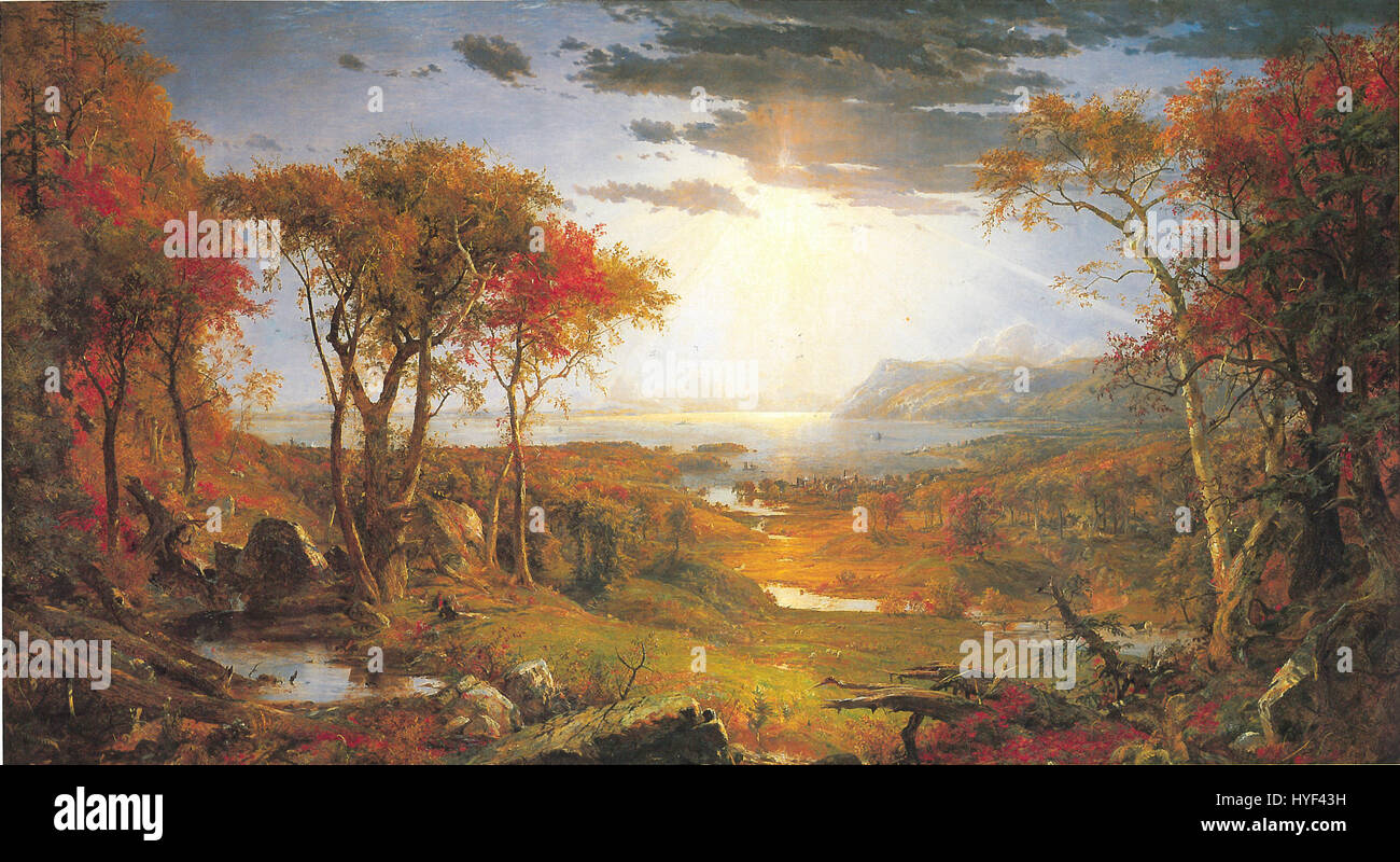 'Autumn on the Hudson River' by Jasper Francis Cropsey presents a ...