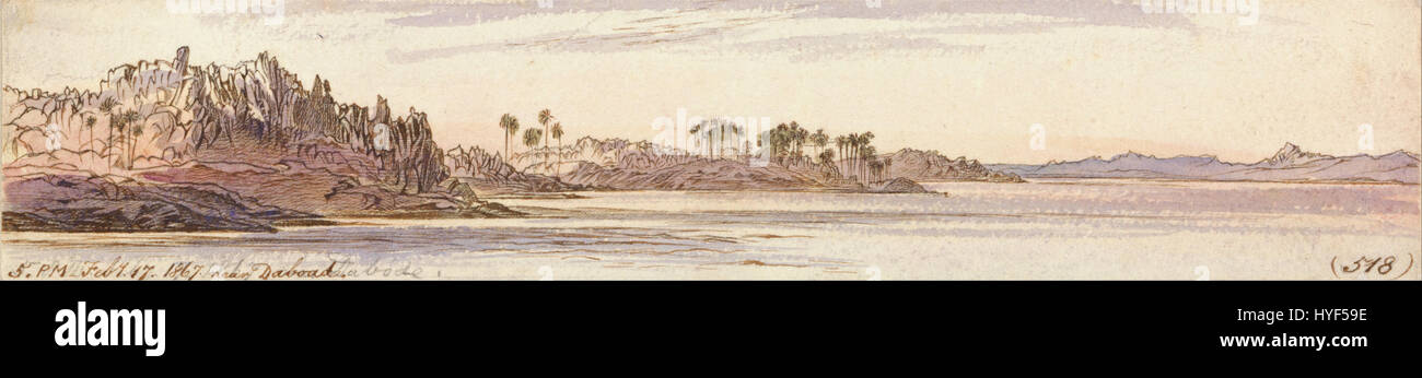 Edward Lear’s watercolor, 'Near Daboad', captures a serene landscape ...
