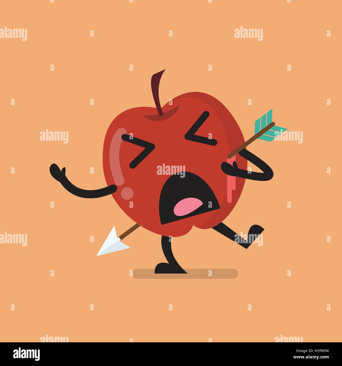 Apple character shot by an arrow. Vector illustration Stock Vector ...