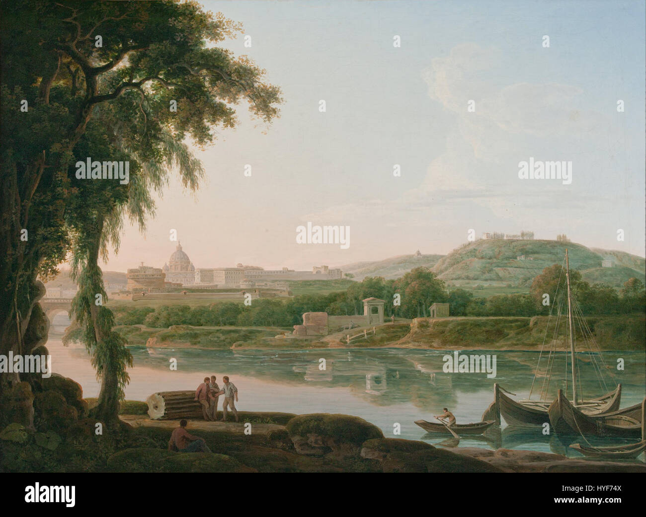 Jacob More's painting 'A Distant View of Rome Across the Tiber ...