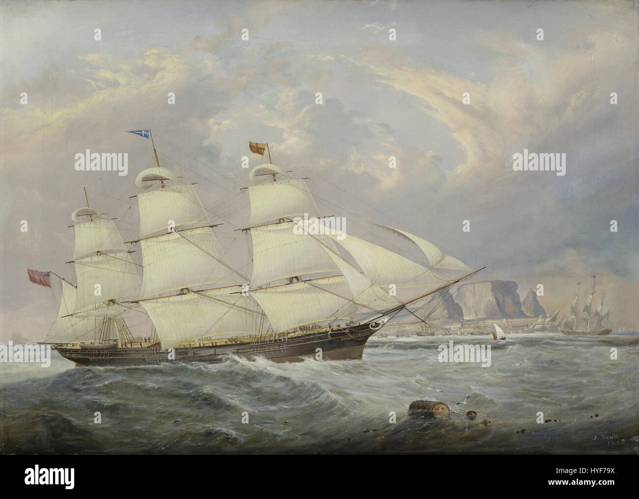 ‘A British three masted merchantman in two positions in Table Bay as ...