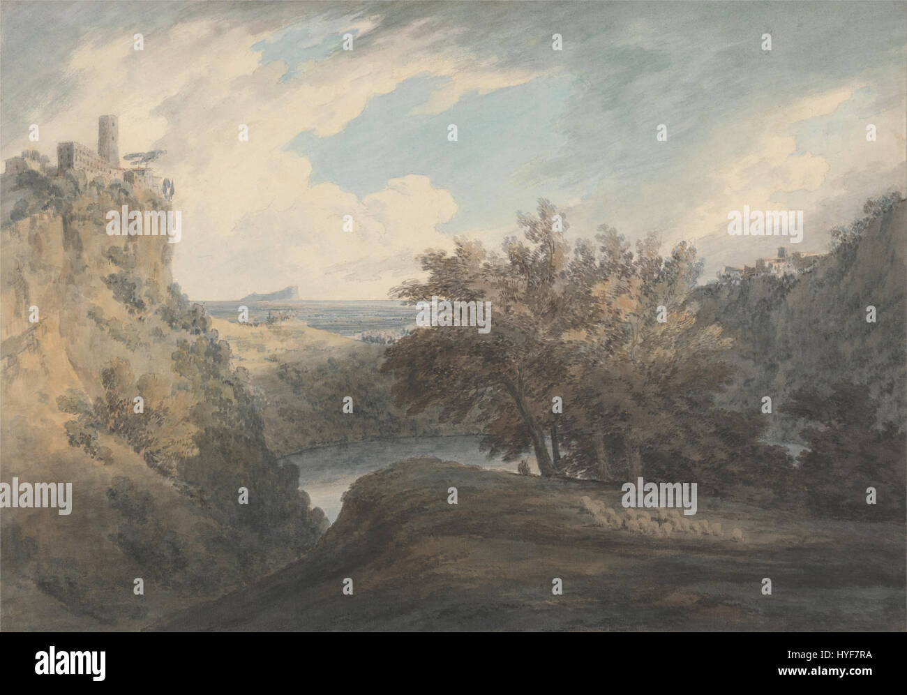 'The Lake of Nemi' by John Robert Cozens depicts the serene and ...