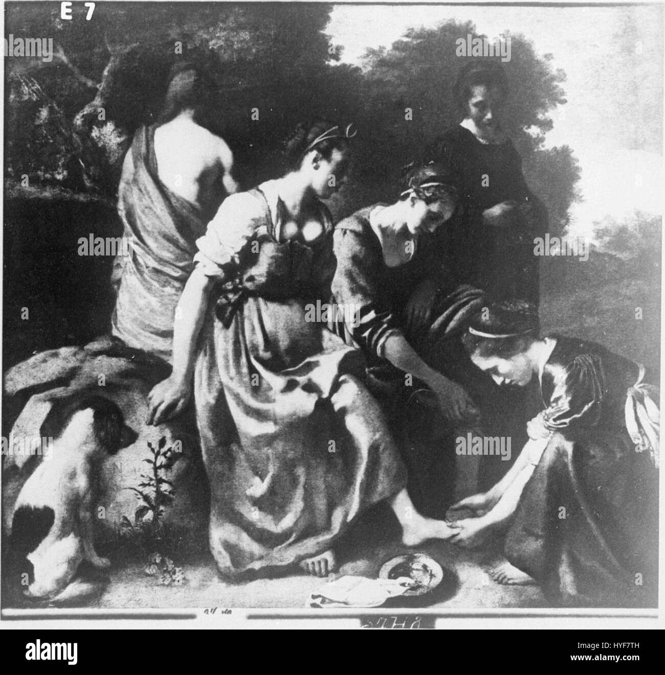 A black and white photograph of a painting by Johannes Vermeer ...