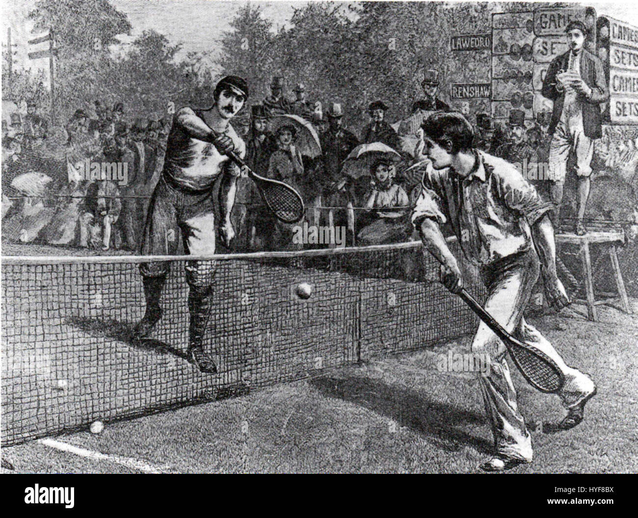 This painting depicts a historic tennis match at Wimbledon between ...