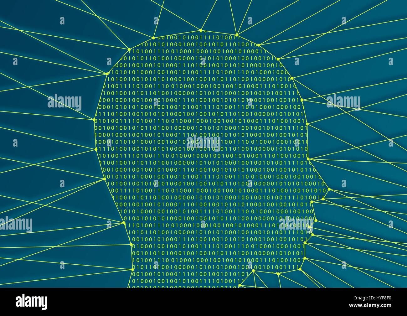 Digitization and artificial intelligence concept with side profile of ...