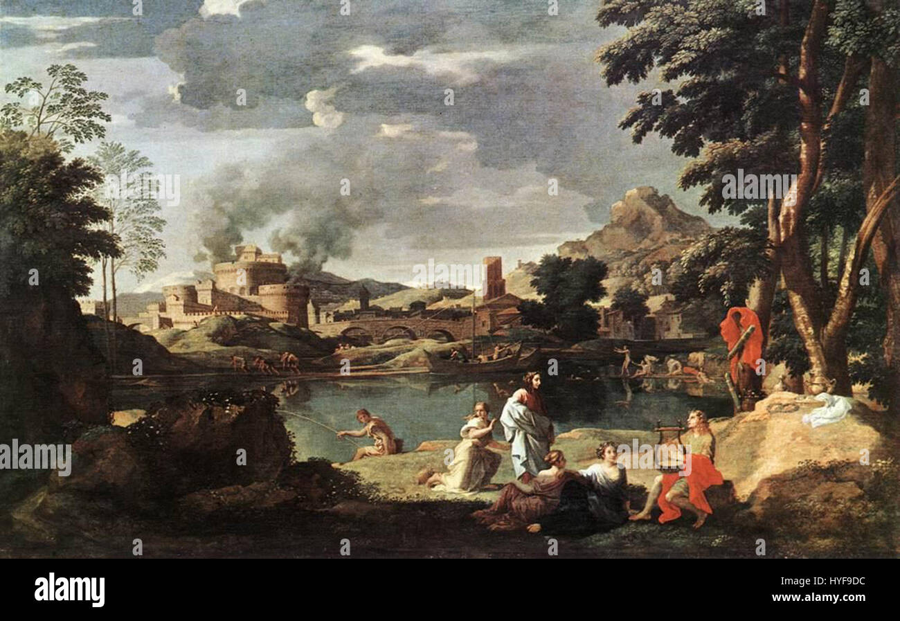 *Landscape with Orpheus and Euridice* by Nicolas Poussin depicts the ...