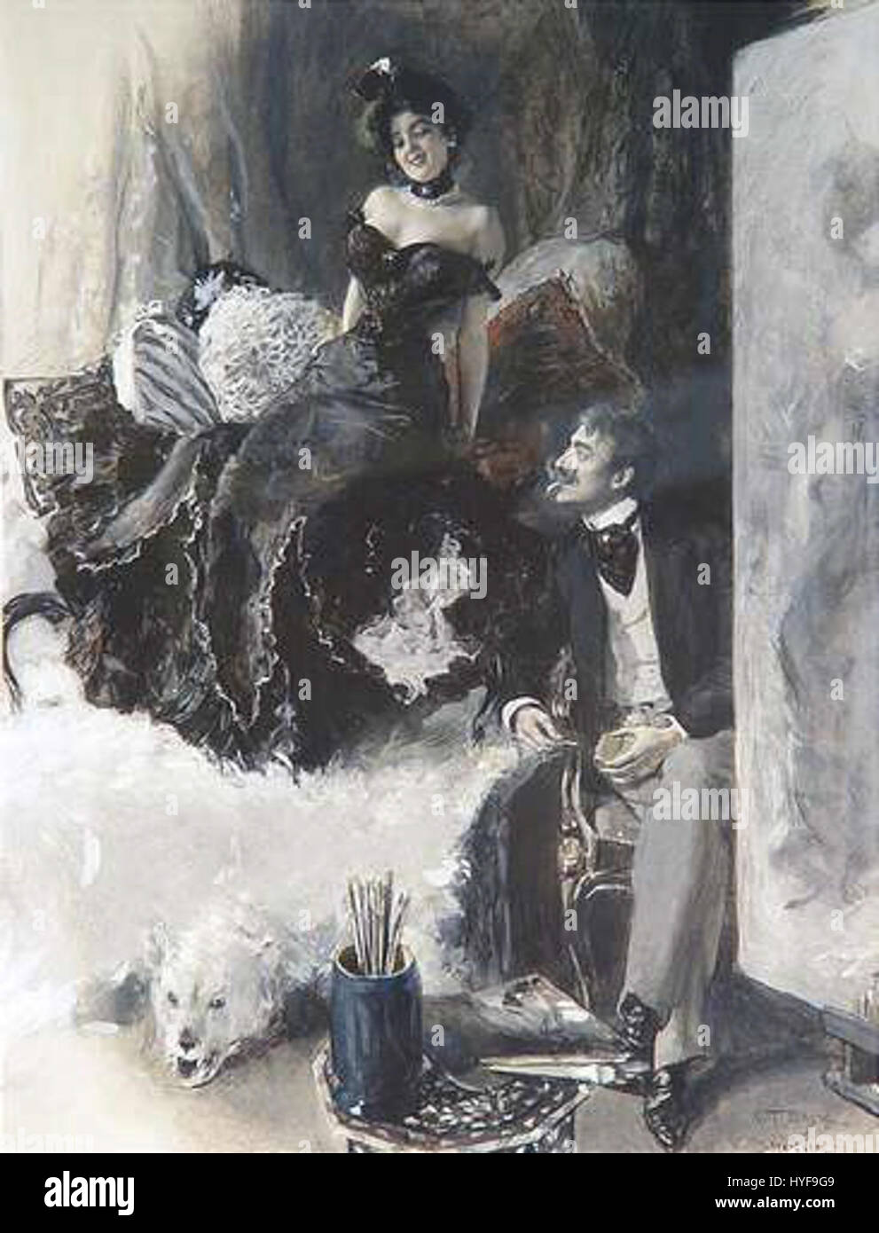 'Im Atelier' by Oscar Bluhm captures an artist's studio scene ...