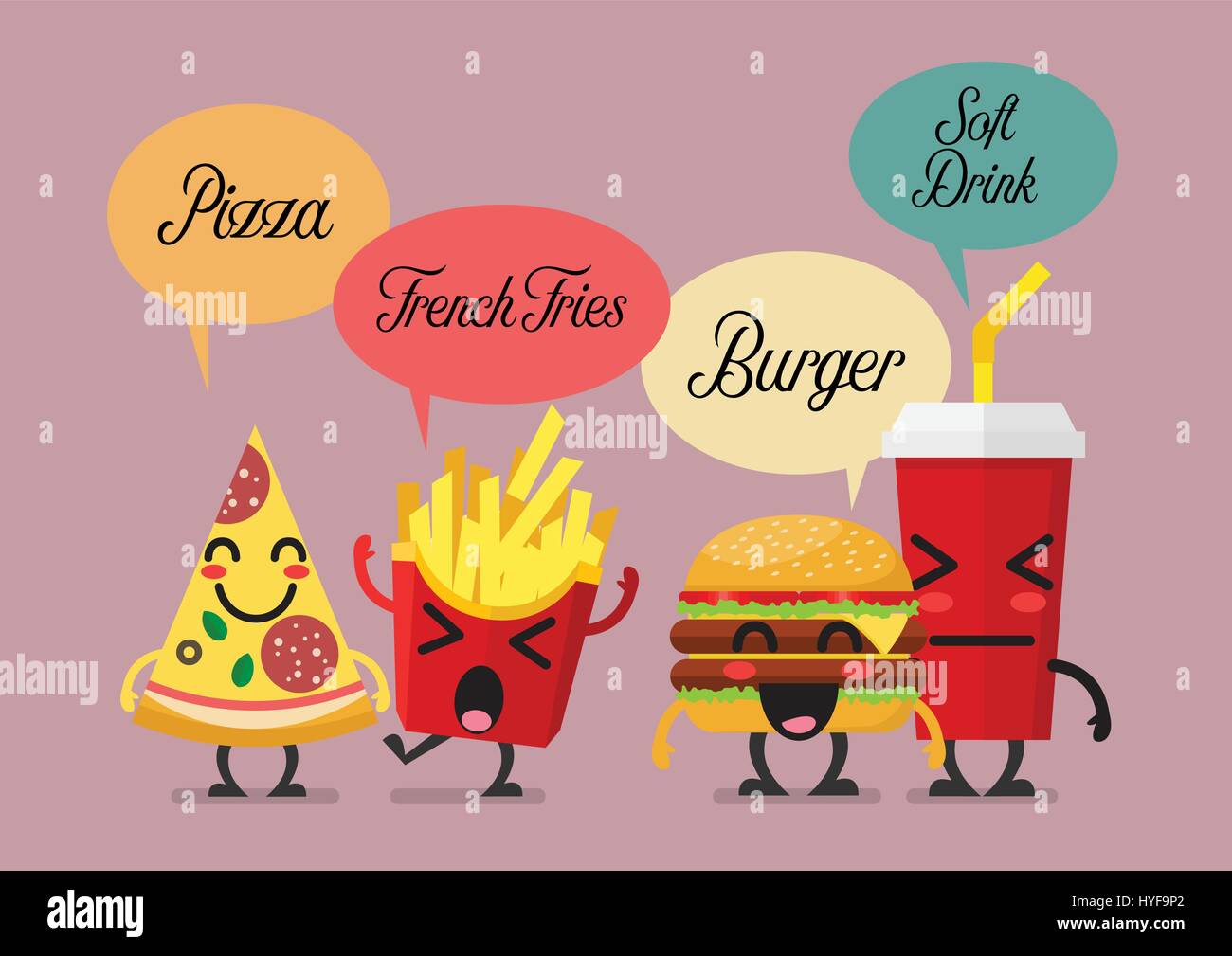 Group of friendly fast food characters. Funny character Stock Vector ...