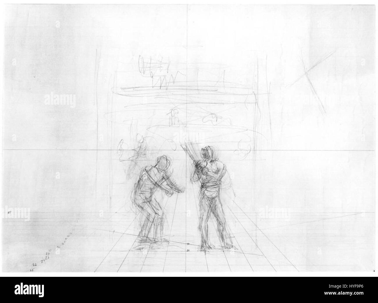 This perspective drawing illustrates baseball players in practice ...