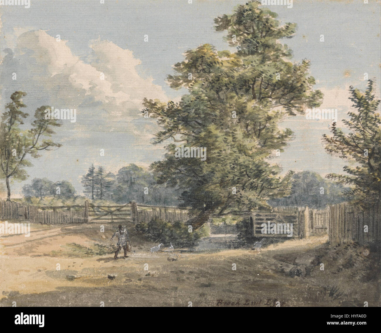 Paul Sandby's 'Brook End, Essex' depicts a serene rural landscape of ...