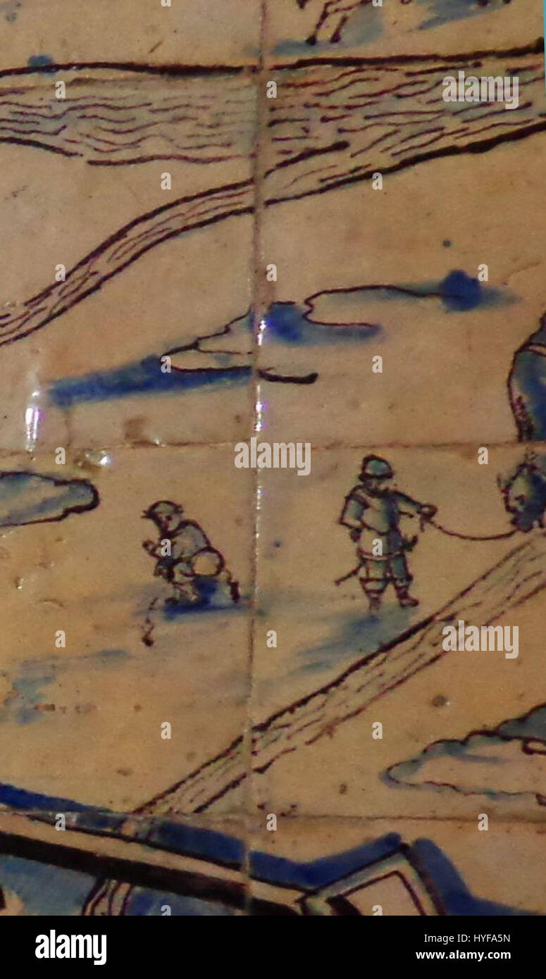 This detailed scene from the 1658 Battle of Badajoz depicts a soldier ...