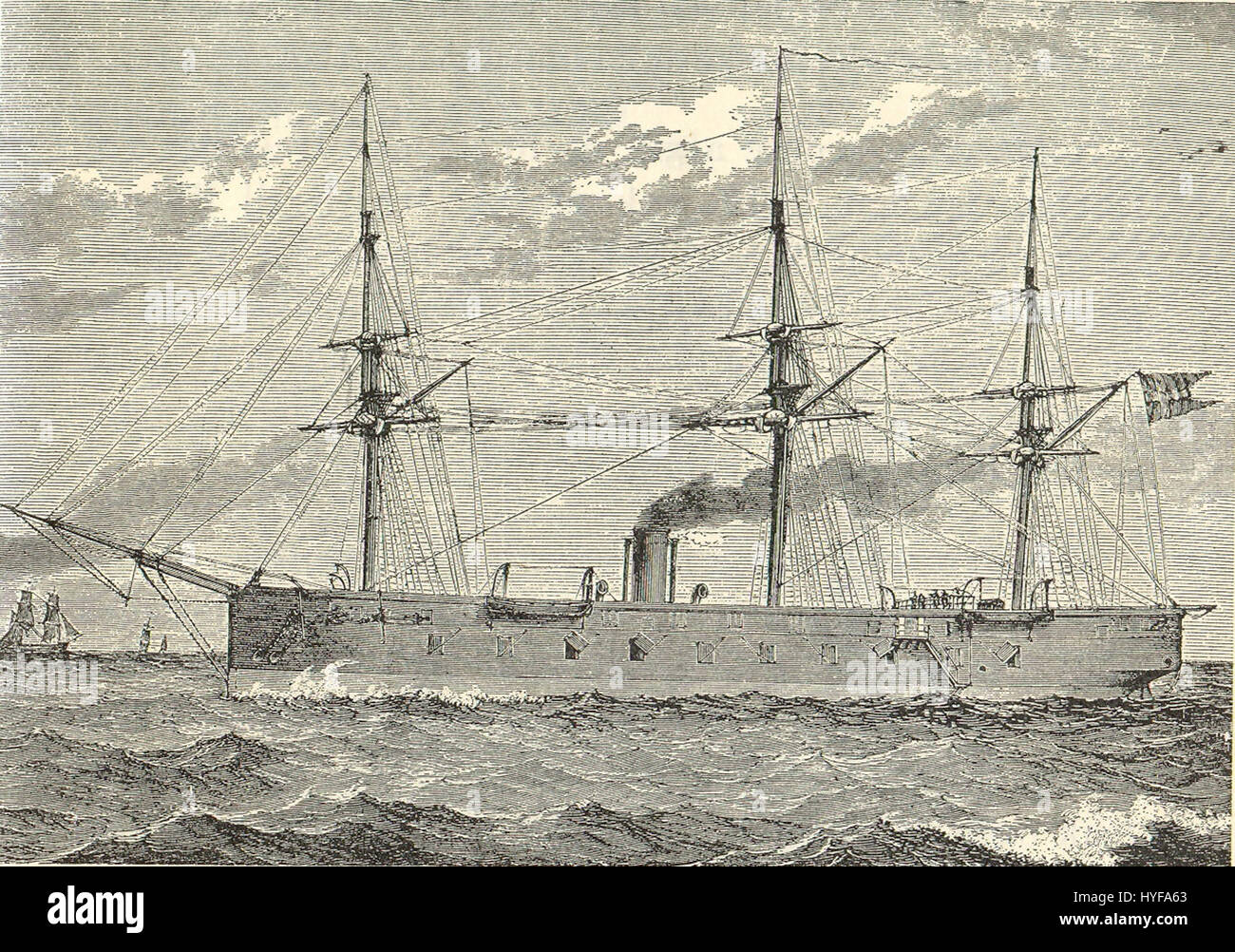 The Danish Ironclad Danmark, built in 1864, was a steam-powered warship ...