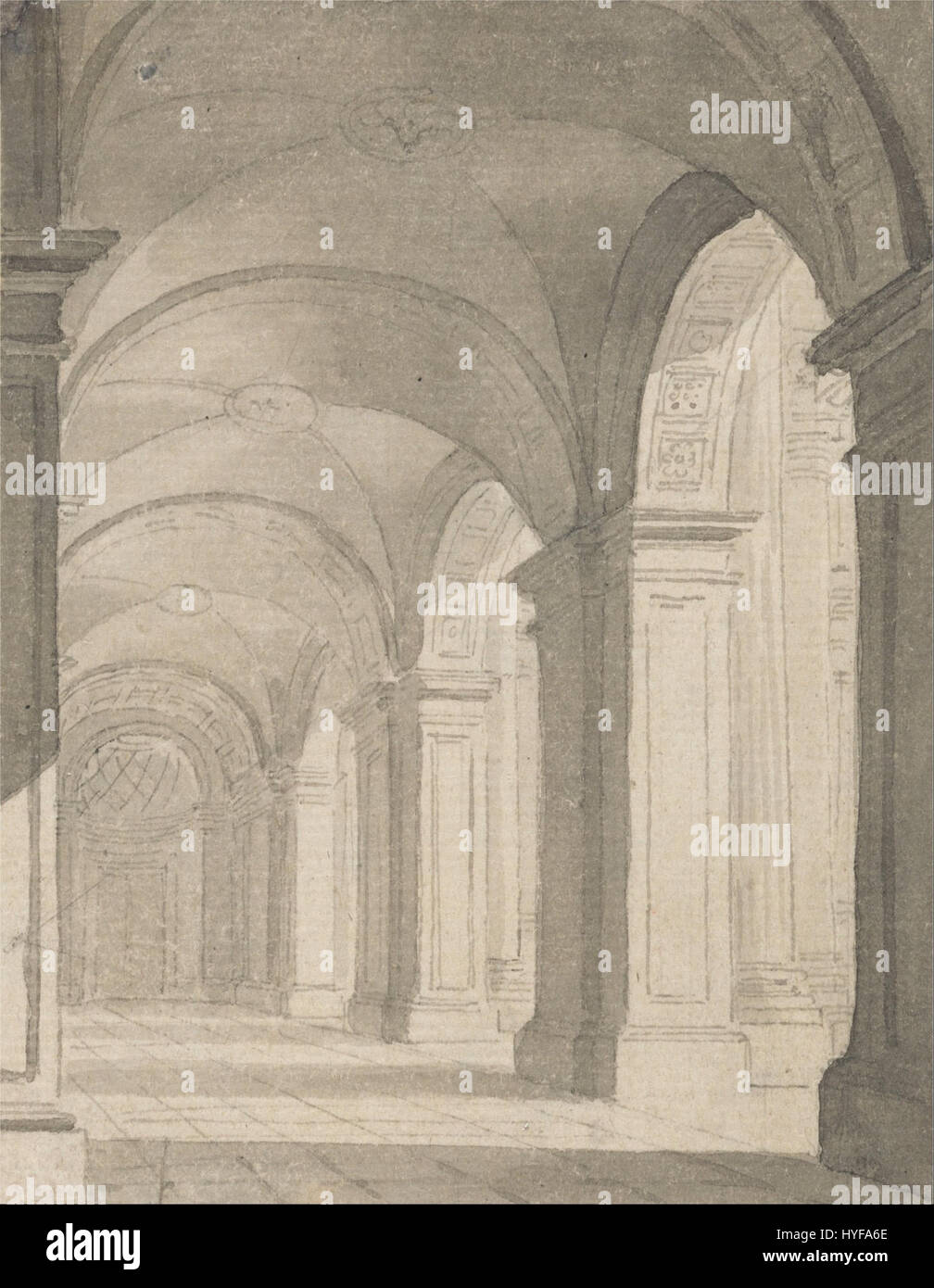 Paul Sandby's 'Colonnade with Vaulted Roof' is an architectural drawing ...