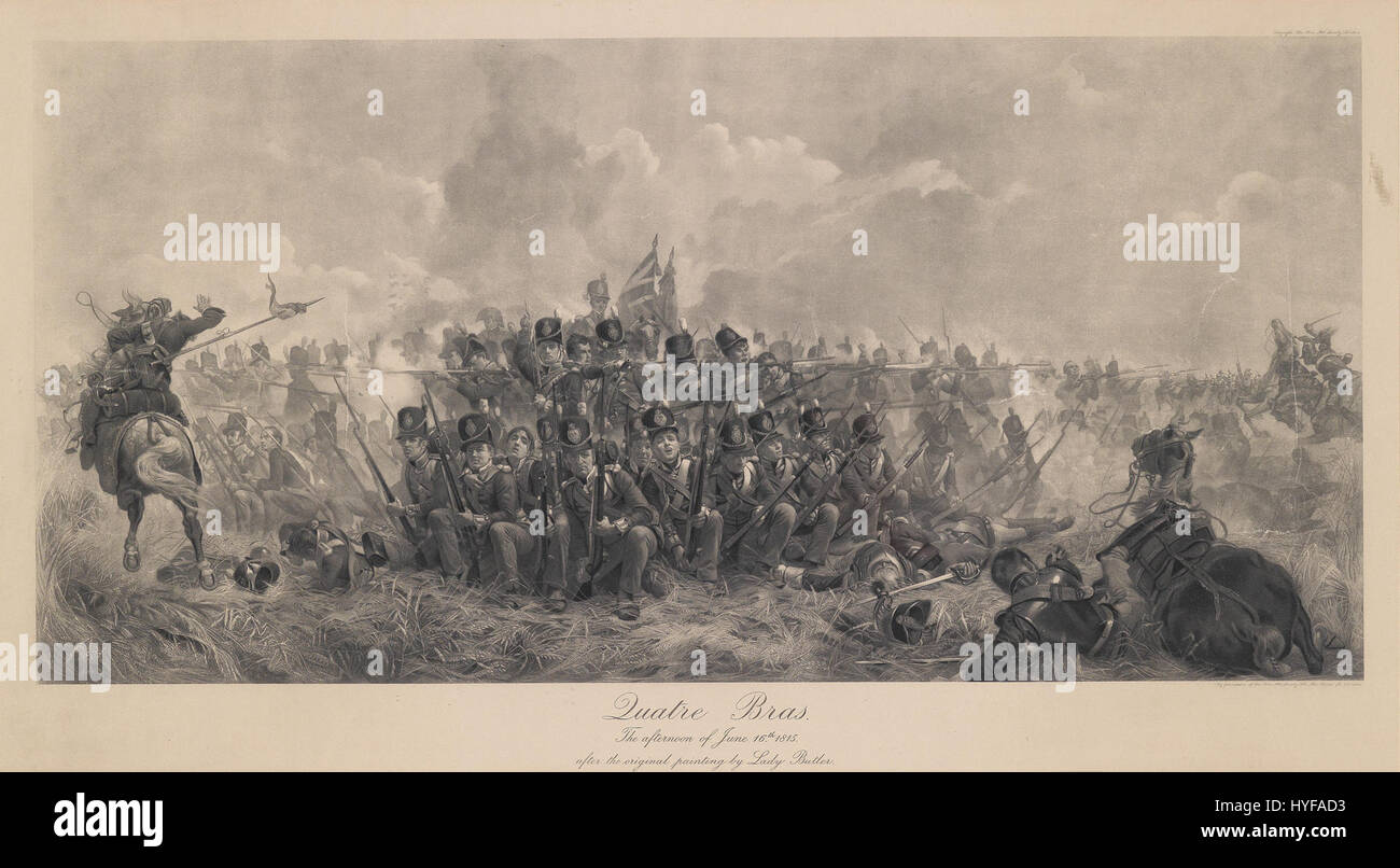 The painting 'Quatre Bras 1815' by Lady Butler depicts the fierce ...