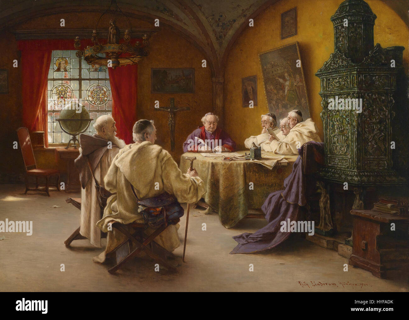 'Schreibstube im Kloster' by Richard Linderum depicts a serene and ...