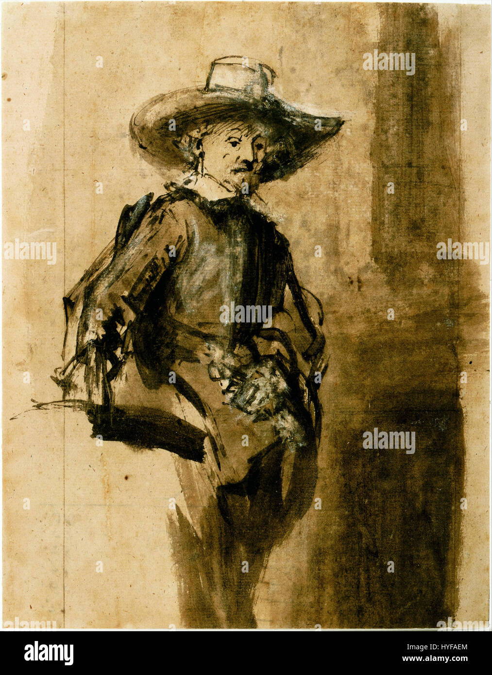 Rembrandt’s study for his famous painting of the Syndics features ...