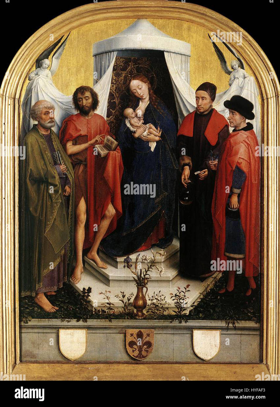 Rogier van der Weyden's 'Virgin with the Child and Four Saints' is a religious altarpiece ...