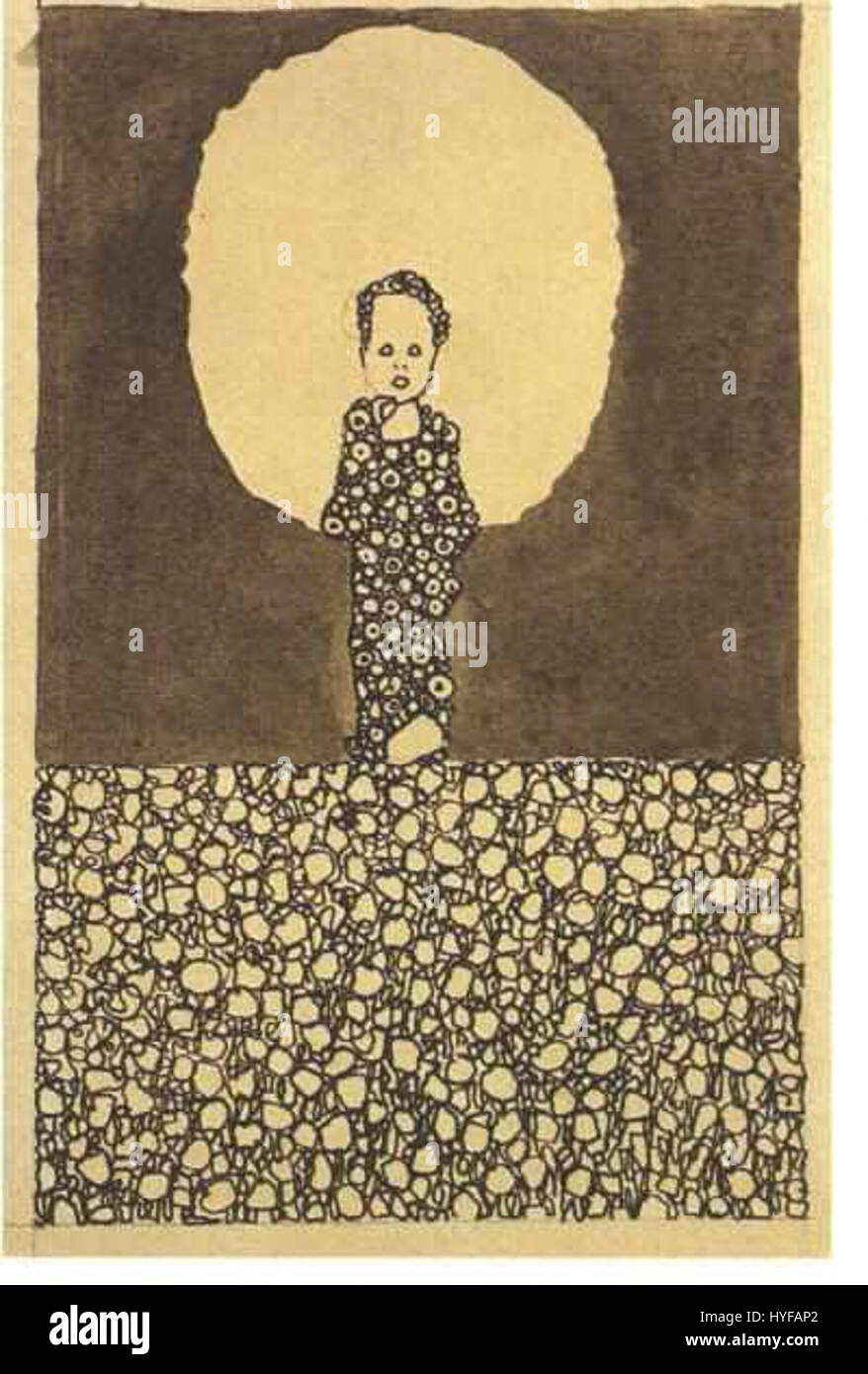 'Knabe mit Nimbus auf Blumenwiese' by Egon Schiele presents a figure of ...