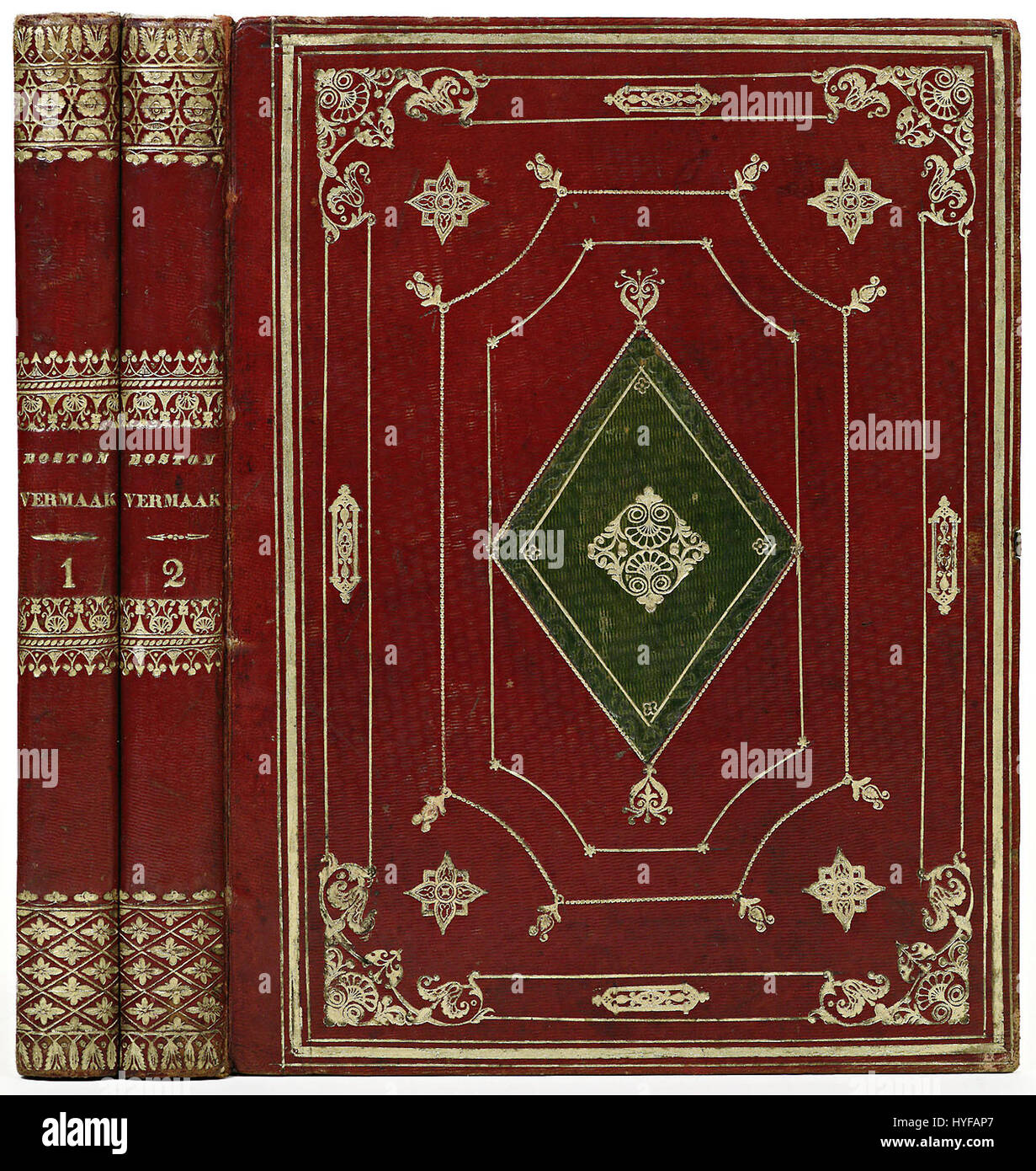 This 1760s item features a band of red saffian leather, with a green ...