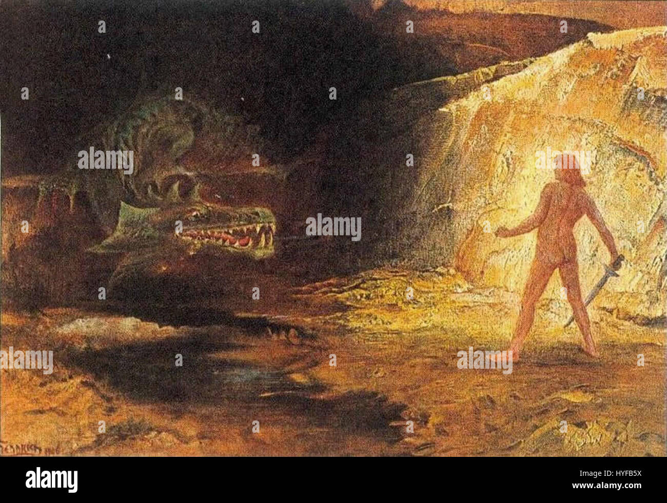 'Sigurd and Fafnir' is an illustration from Norse mythology by an ...