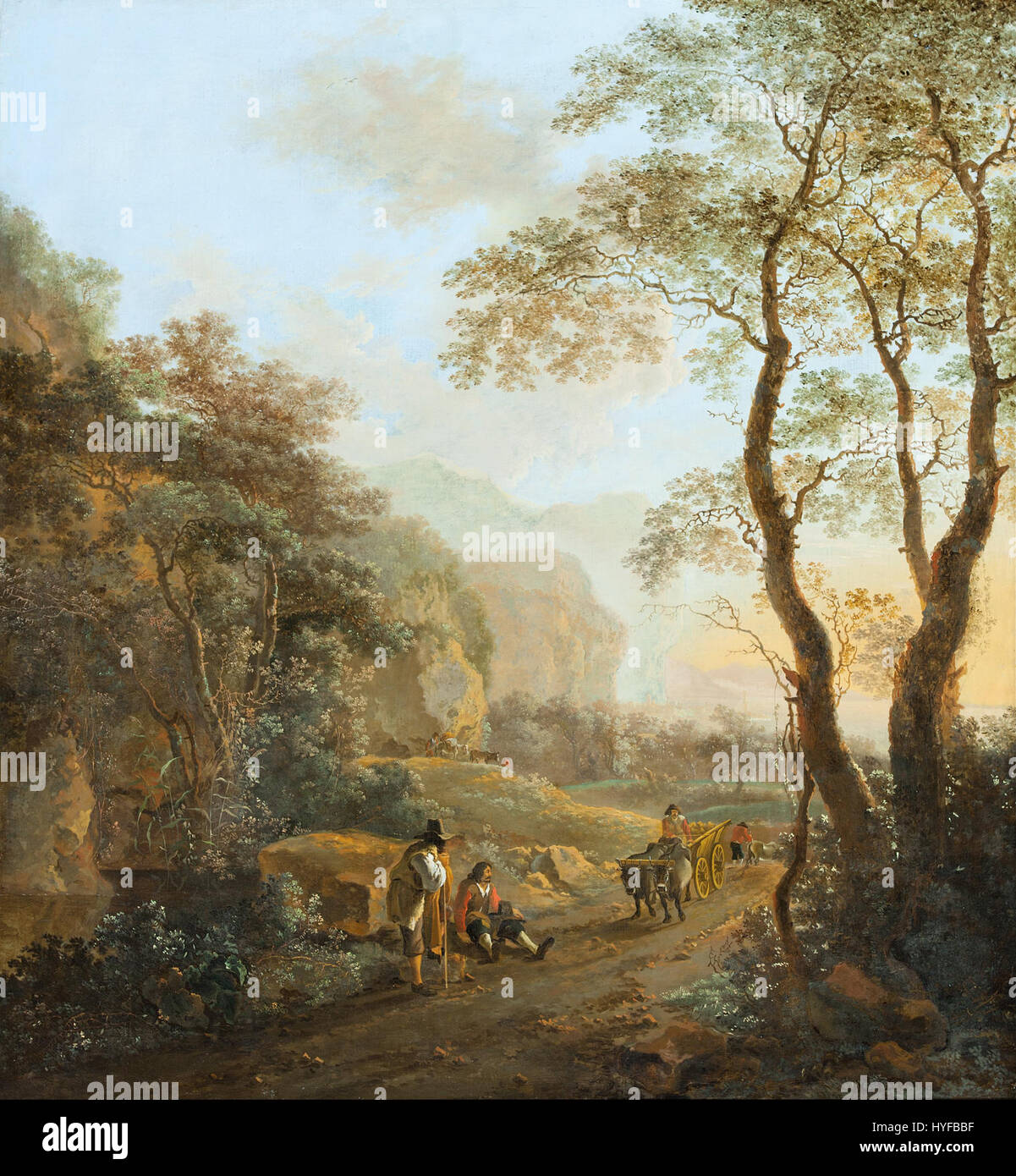 An artwork from the Studio of Jan Both depicting an ox cart in a ...