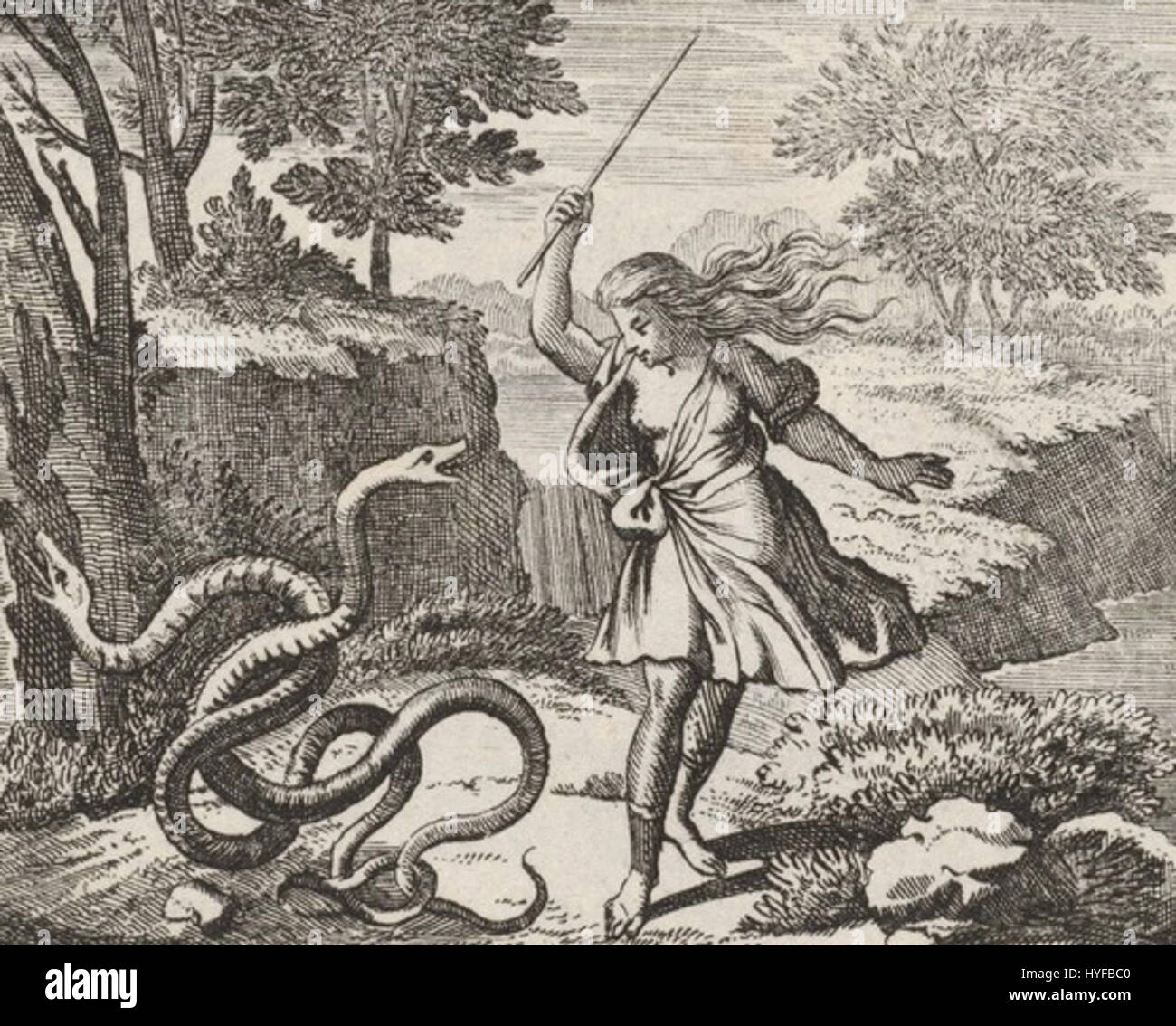Tiresias striking the snakes Stock Photo - Alamy