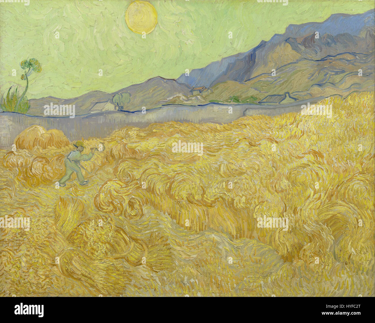 'Wheatfield with a Reaper' by Vincent van Gogh portrays a vast wheat ...