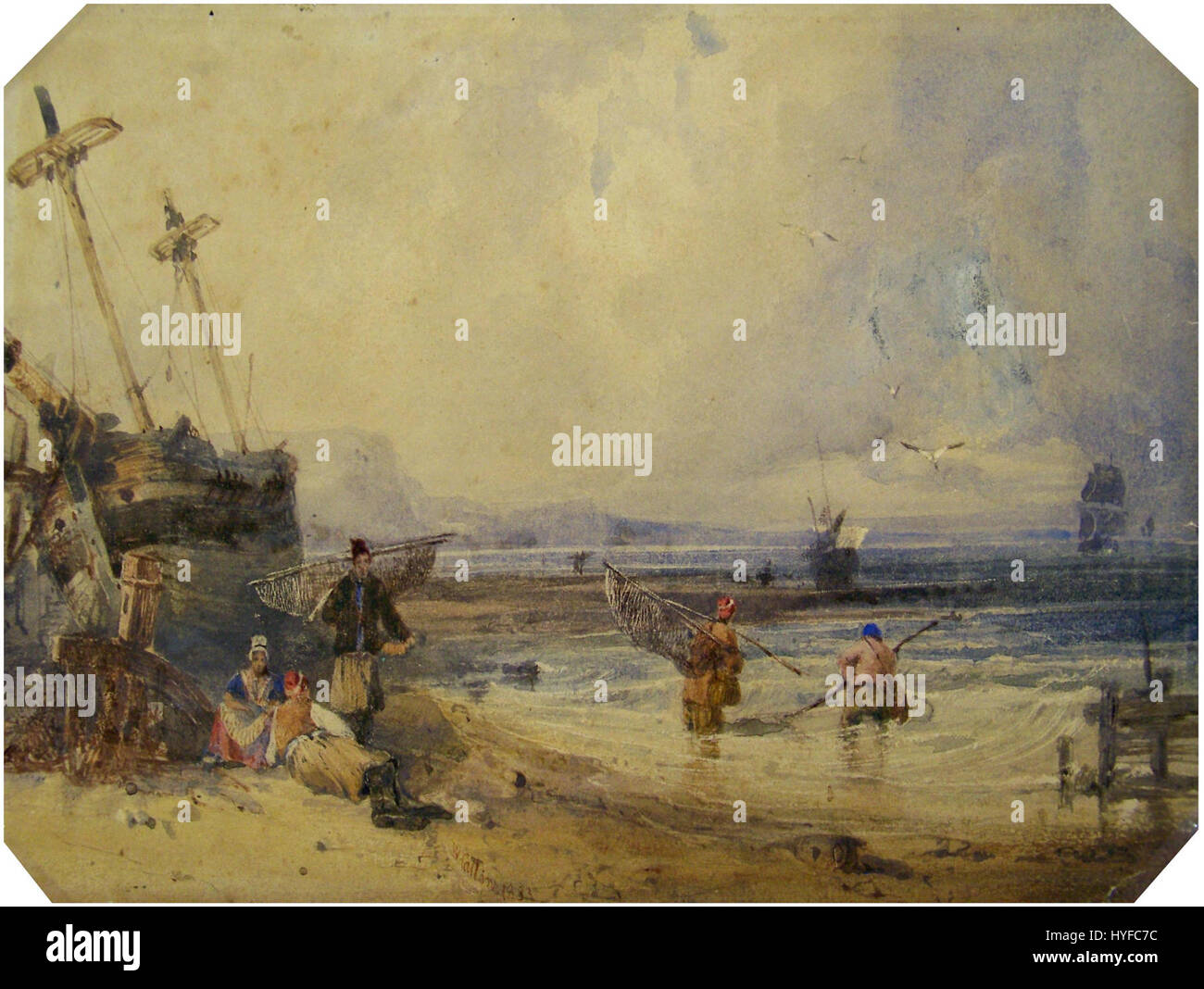‘Marinha com cinco figuras 2’ by William Callow depicts a coastal scene ...