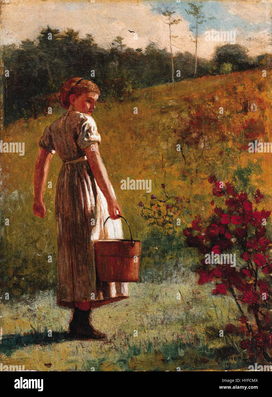 'Returning from the Spring' by Winslow Homer portrays a figure walking ...