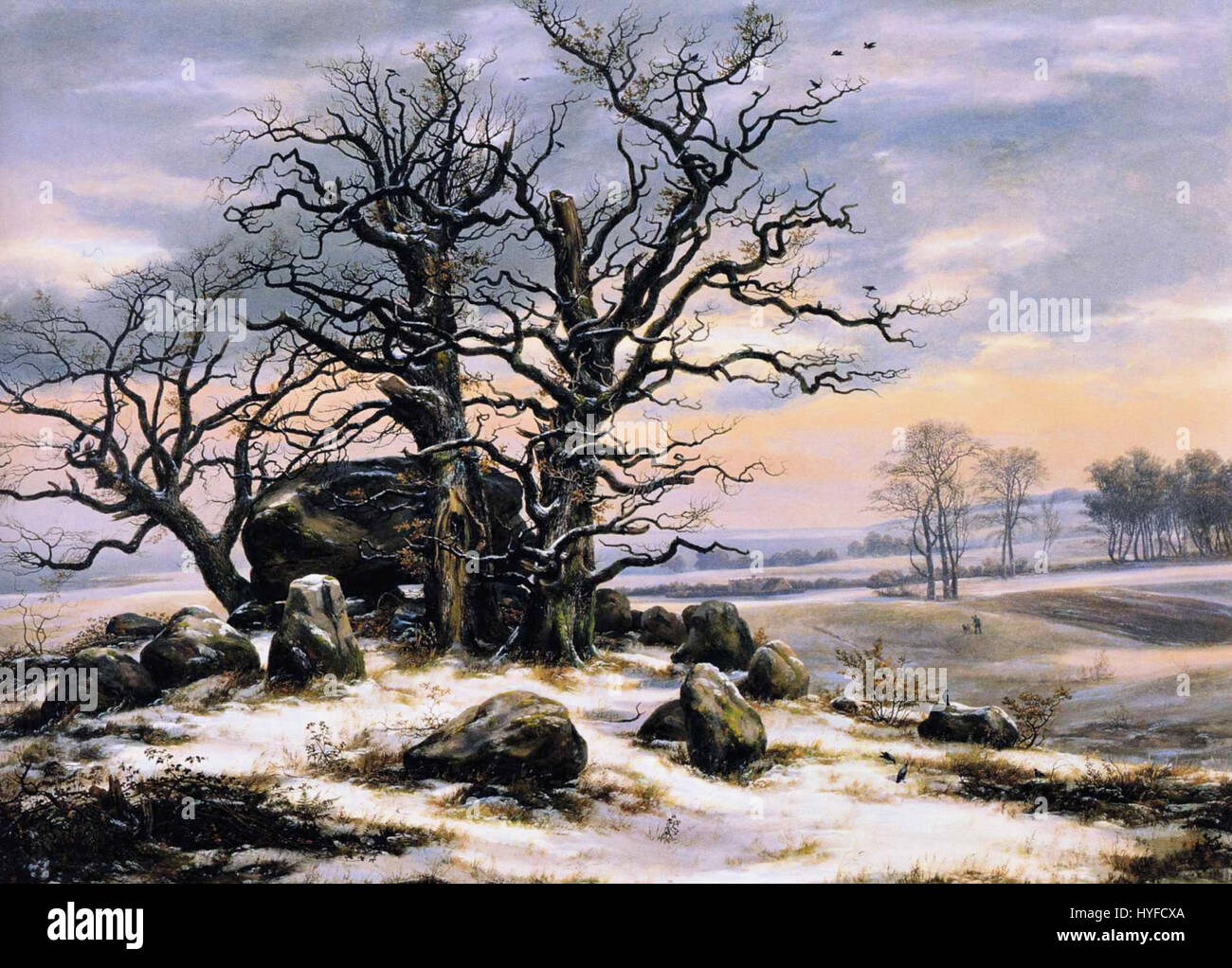 Johan Christian Dahl’s 'Megalith Grave in Winter' presents a striking ...