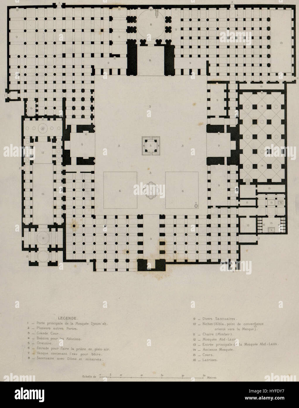 The plan of the Jama mosque, designed by Pascal Coste, illustrates the ...
