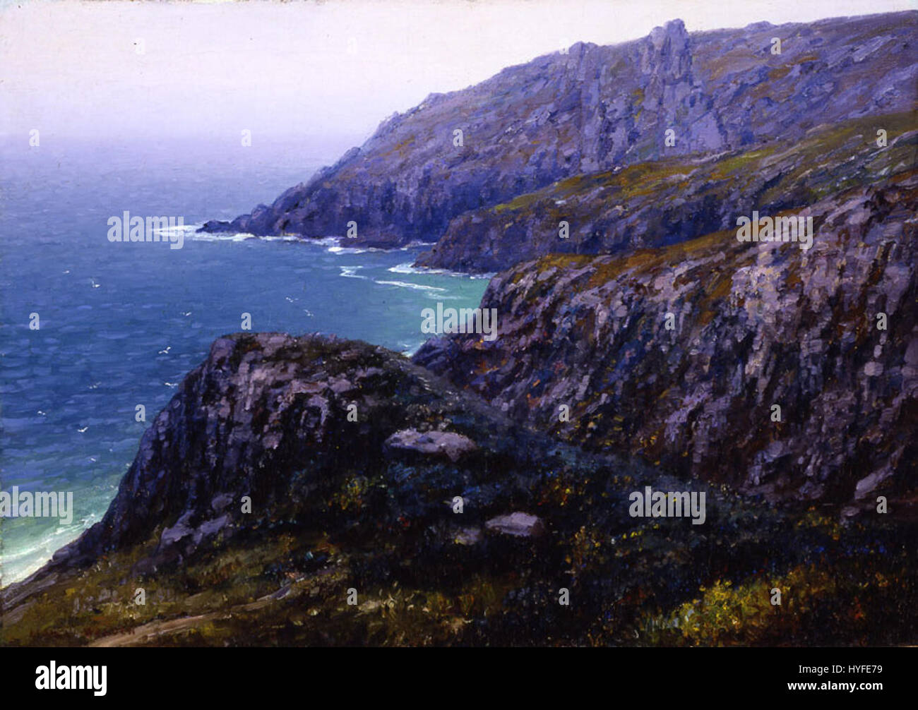 'Rocky Coastline' by Lionel Walden, painted around 1910, captures the ...