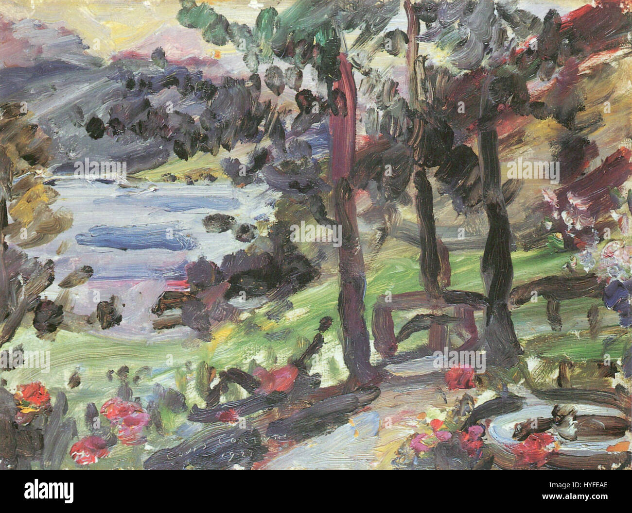 *Garten am Walchensee* (1923) by Lovis Corinth portrays a peaceful ...
