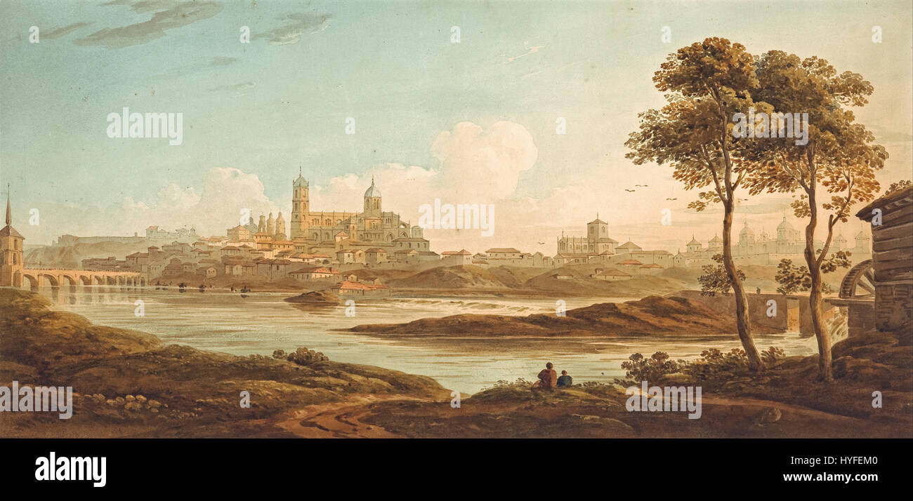 John Varley's 'City on a River' is a painting that captures a serene ...