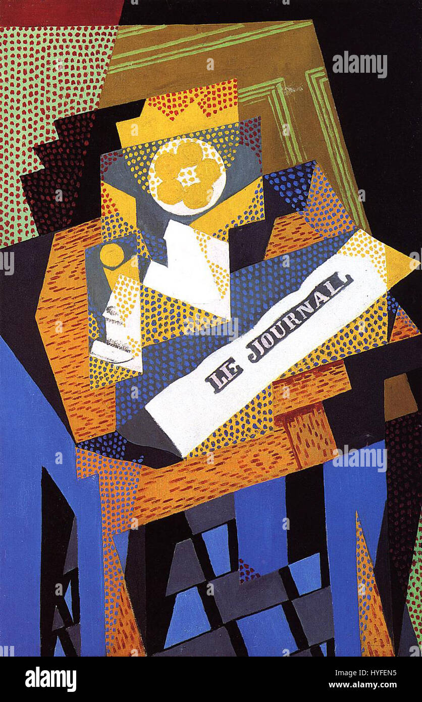 Juan Gris' 'Newspaper and Fruit Dish' is a Cubist still life painting ...