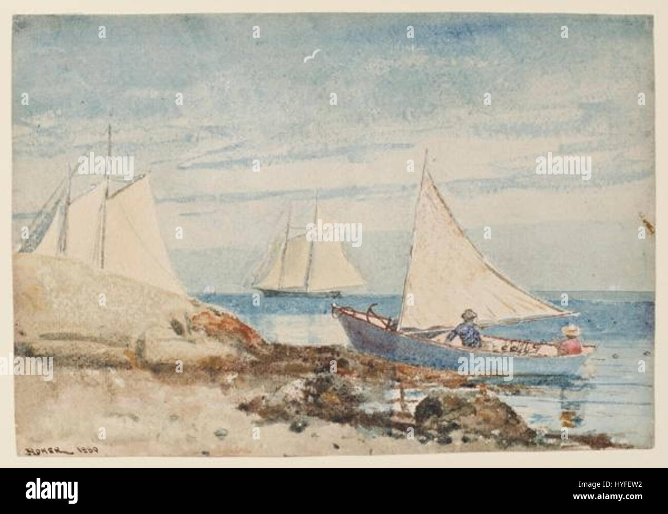 This 1880 painting by Winslow Homer captures a group of boys pulling a ...