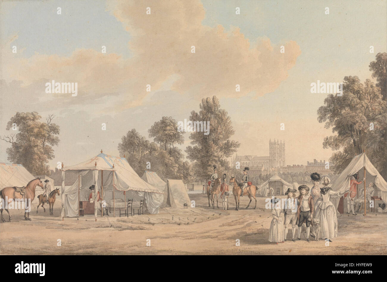 This watercolor by Paul Sandby depicts an encampment in St. James Park ...