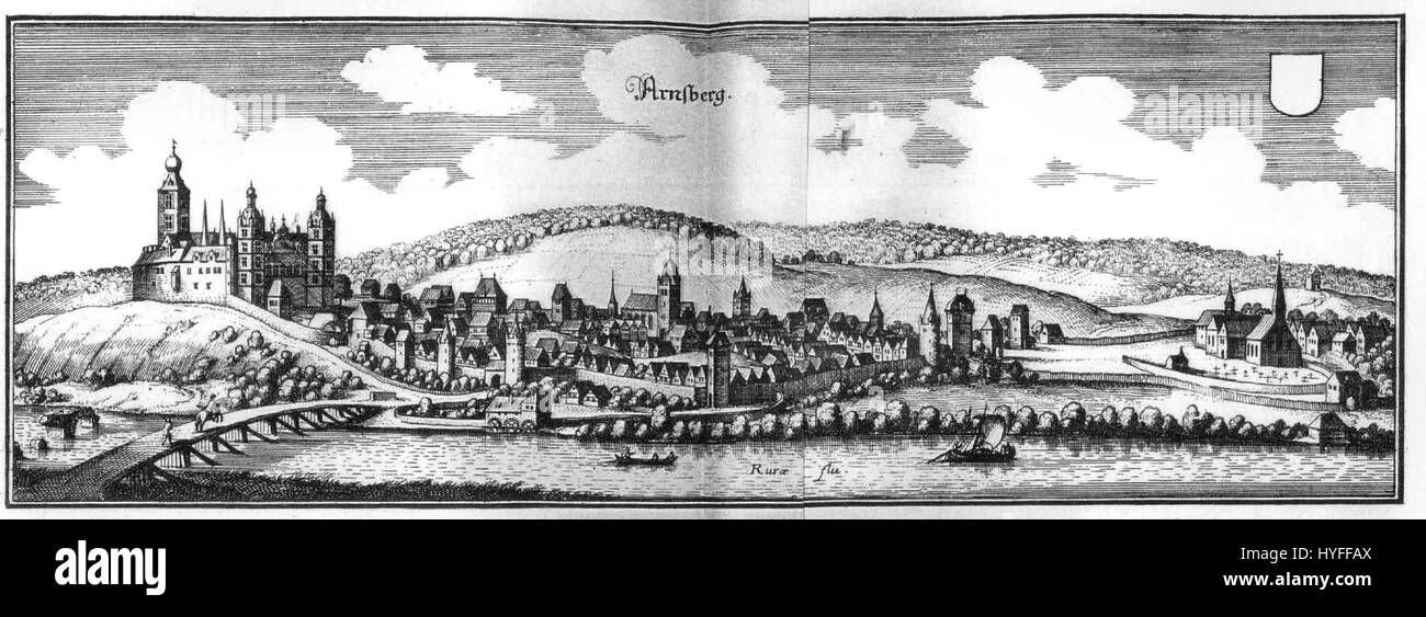 Historical copper engraving by Matthäus Merian, circa 1640, depicting a ...