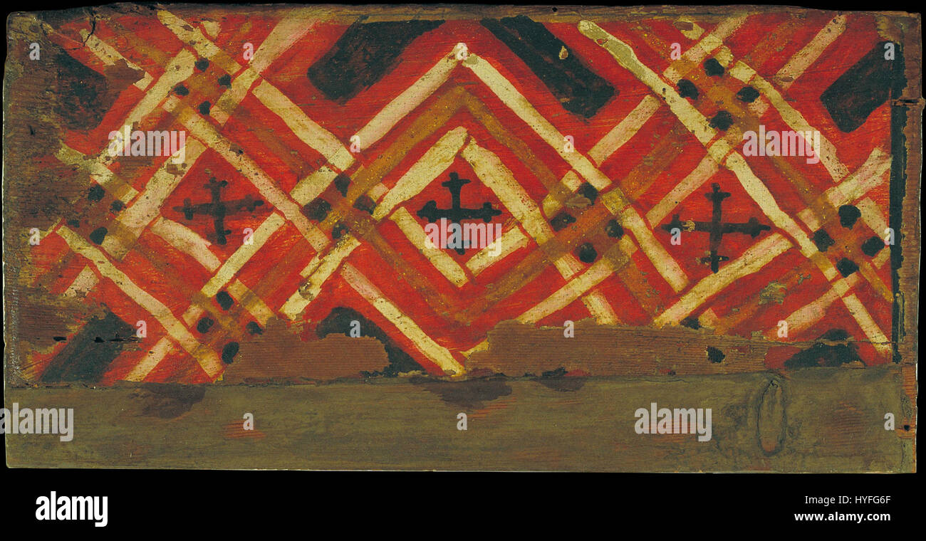 This ceiling panel features intricate geometric motifs, typical of ...