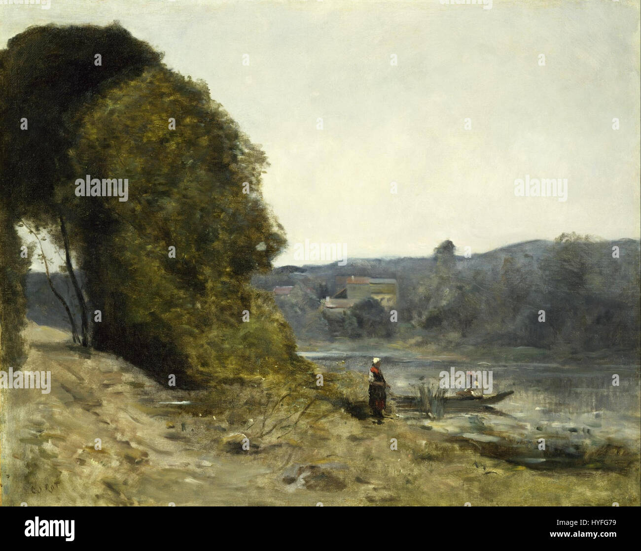 This painting by Jean-Baptiste Camille Corot depicts a serene landscape ...