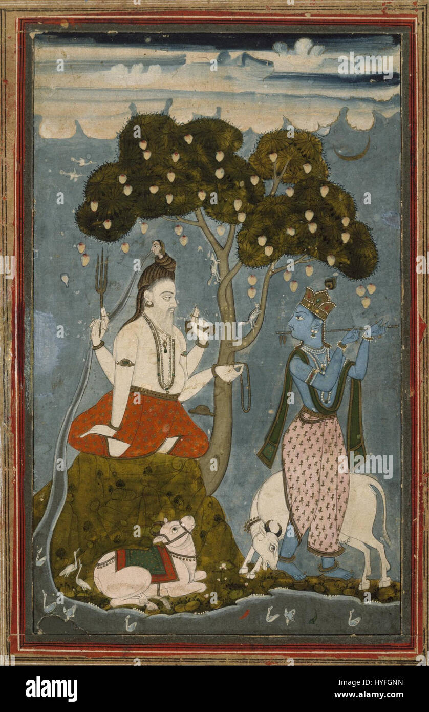 This artwork depicts two prominent Hindu deities, Shiva and Krishna ...