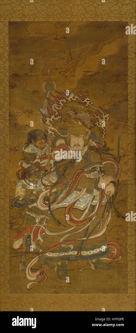This artwork depicts a Chinese guardian figure accompanied by ...